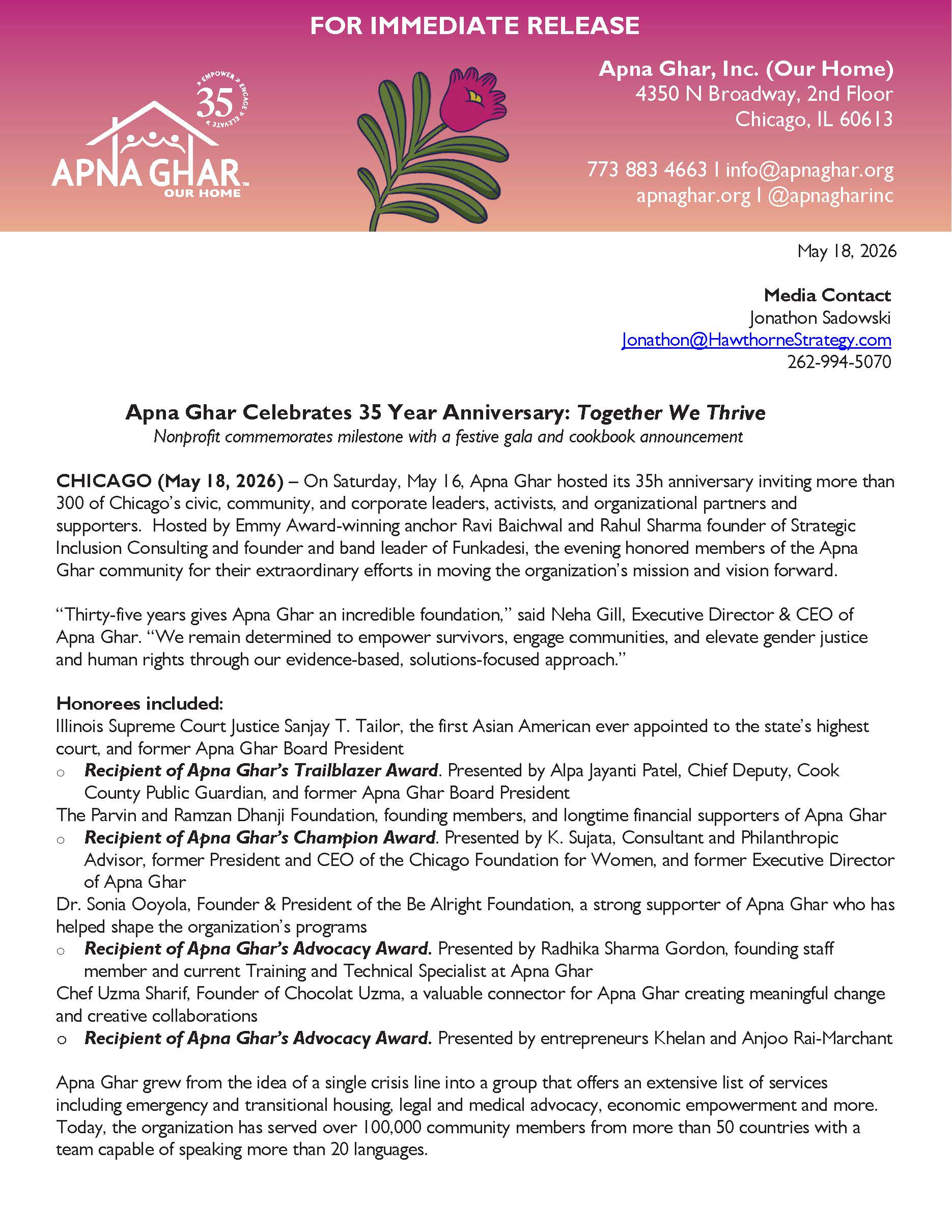 35th Anniversary Gala - Apna Ghar